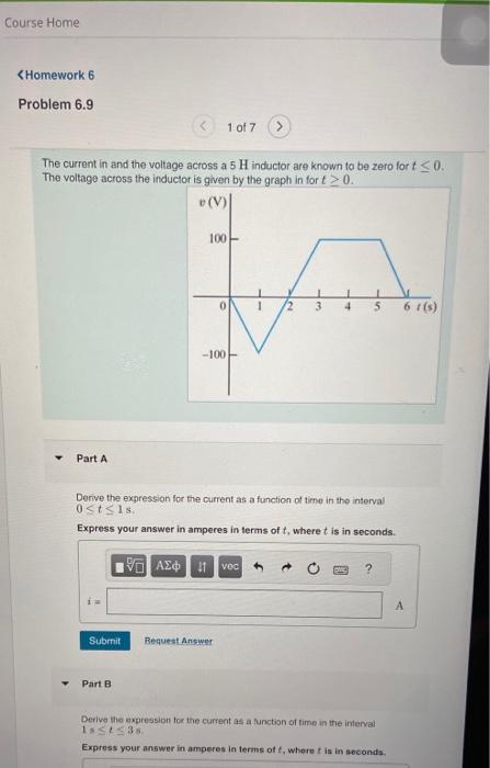 Solved The current in and the voltage across a 5H inductor | Chegg.com