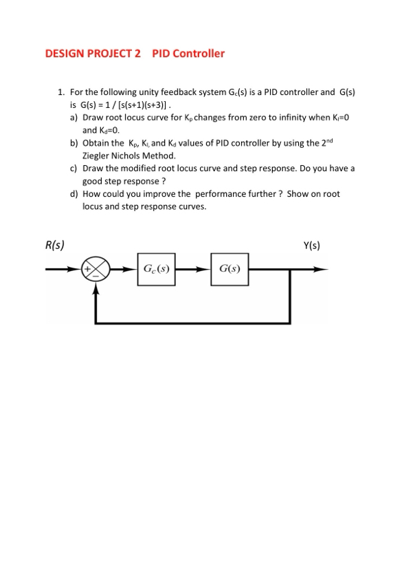 Solved DESIGN PROJECT 2 ﻿PID ControllerFor the following | Chegg.com