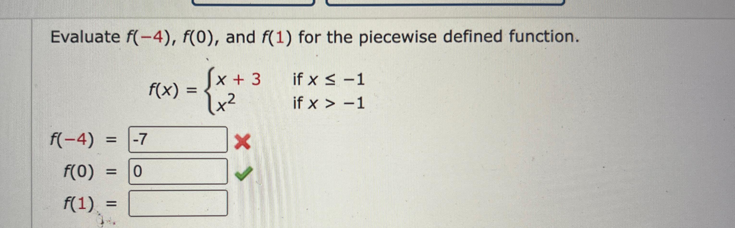 Solved Evaluate f(-4),f(0), ﻿and f(1) ﻿for the piecewise | Chegg.com