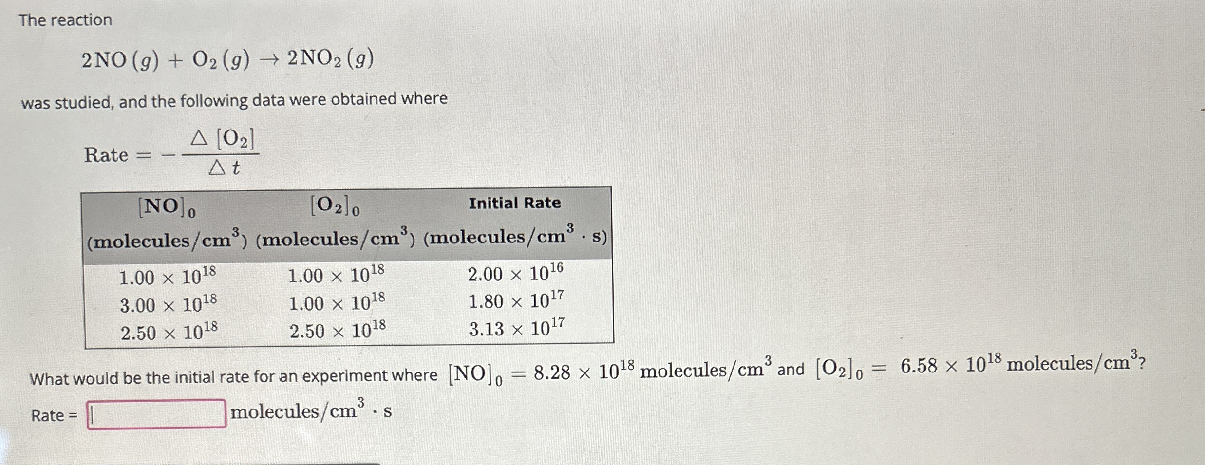 Solved The reaction2NO(g) O2(g)→2NO2(g)was studied, and the | Chegg.com