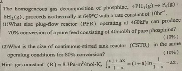 Solved The homogeneous gas decomposition of phosphine, | Chegg.com