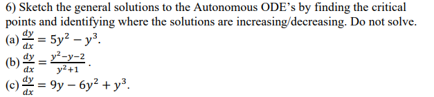 Solved Sketch the general solutions to the Autonomous ODE's | Chegg.com