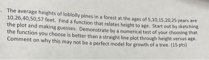 Solved The average heights of loblolly pines in a forest at | Chegg.com