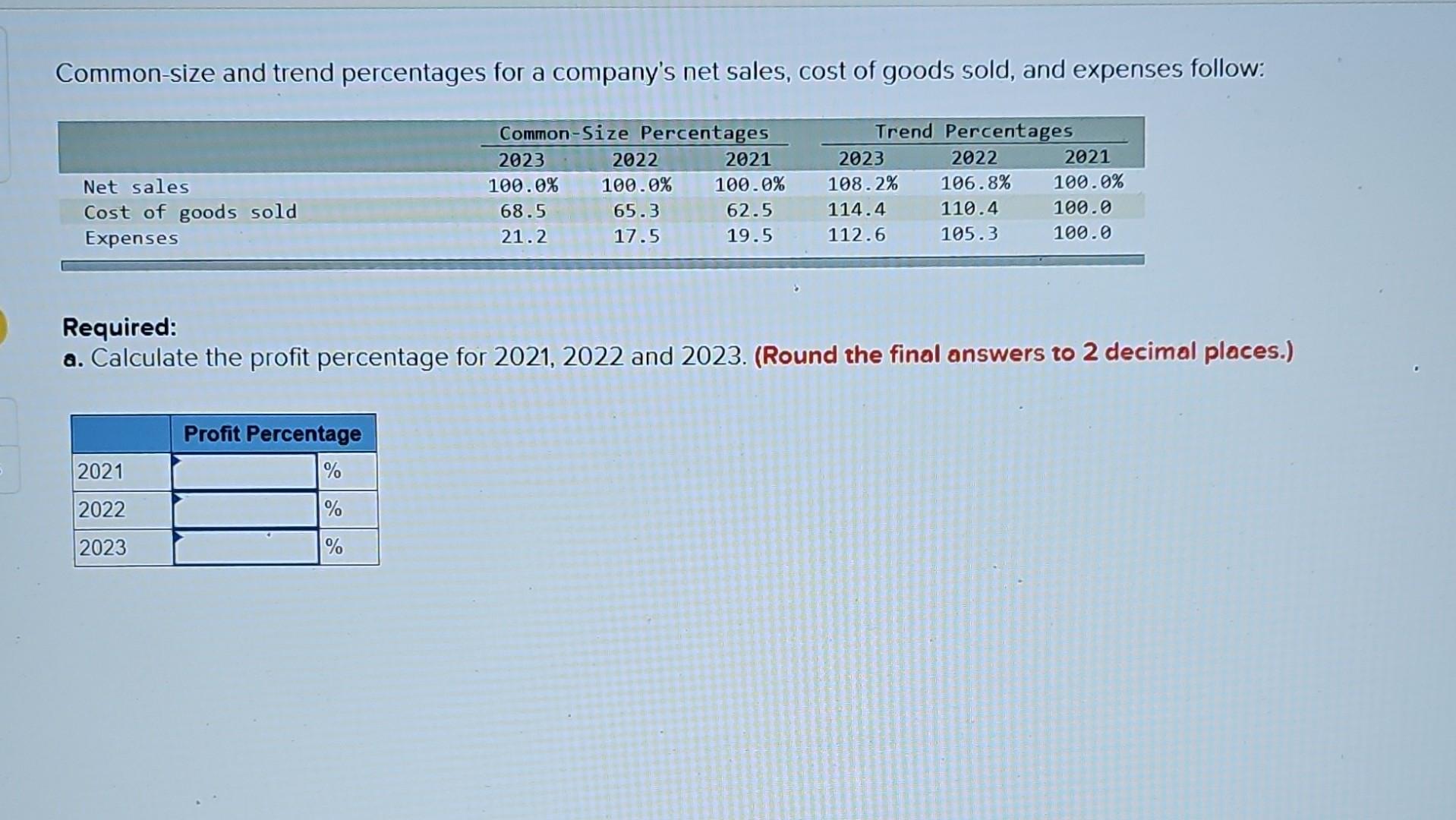 Solved Common-size and trend percentages for a company's net | Chegg.com