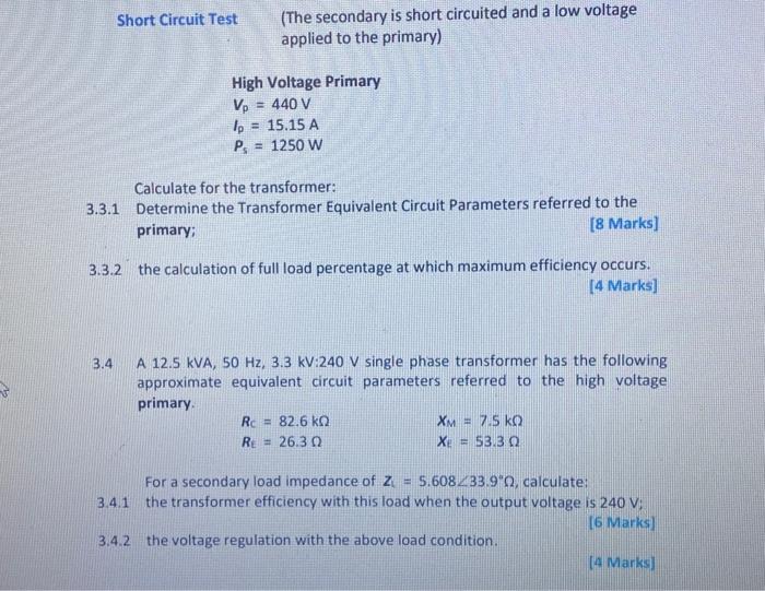 Solved 3.1 Draw the test circuit for the transformer Open | Chegg.com