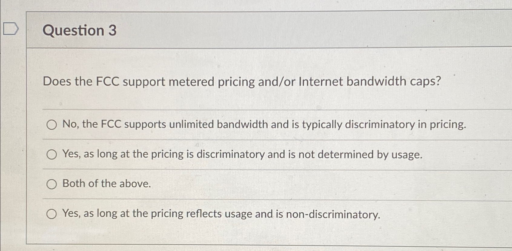 Solved Question 3Does the FCC support metered pricing and/or | Chegg.com