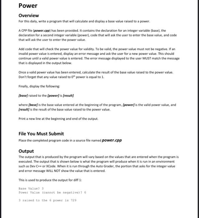 Solved Overview For this daily, write a program that will | Chegg.com