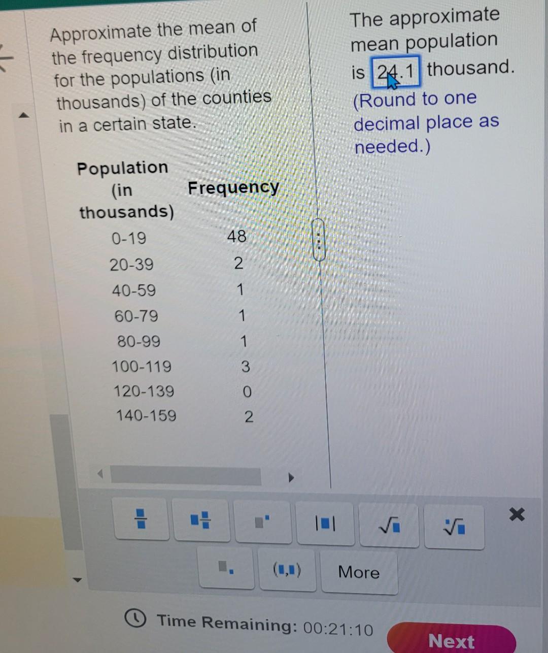 Solved Approximate the mean of the frequency distribution | Chegg.com