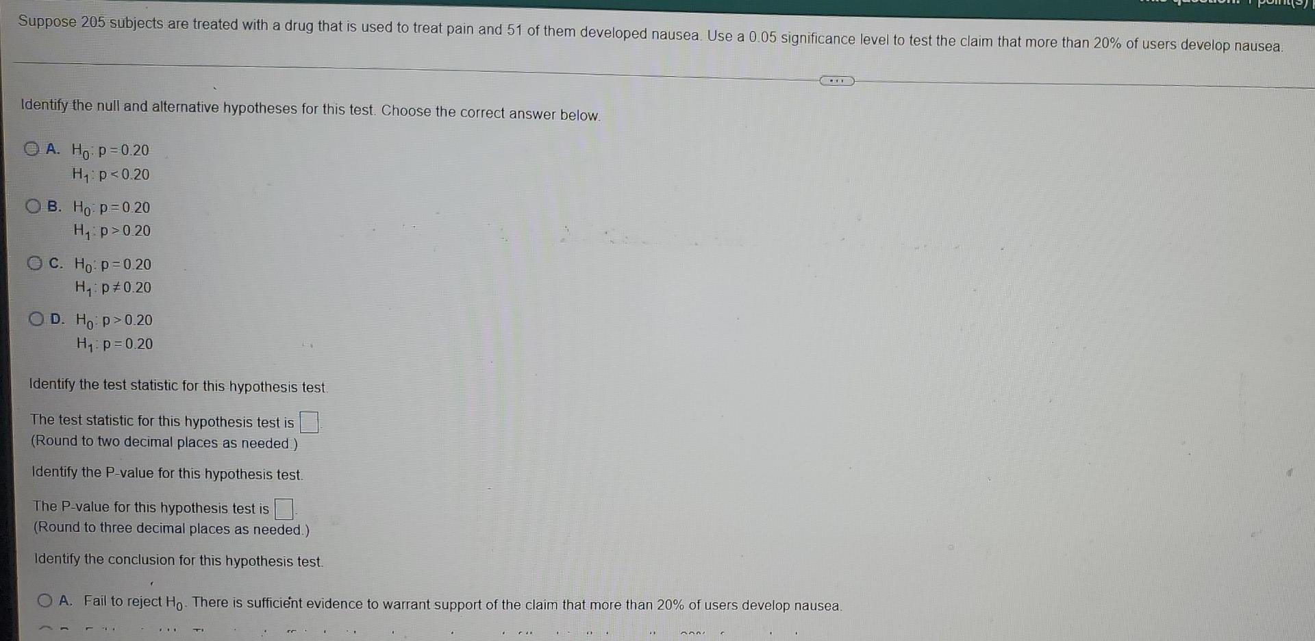 Solved Suppose 205 subjects are treated with a drug that is | Chegg.com