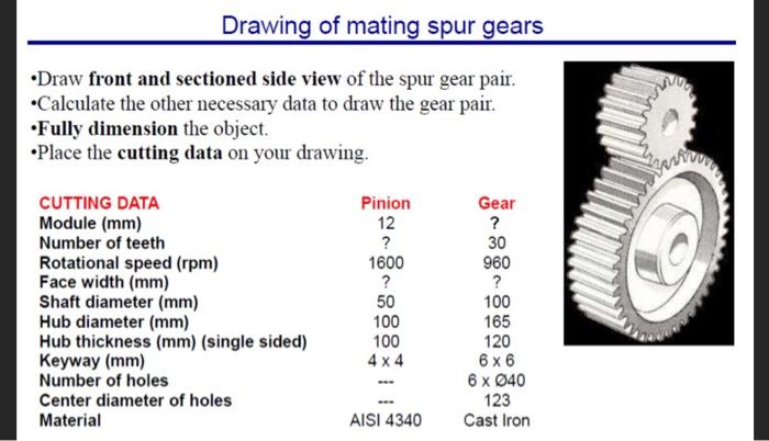 Solved Drawing of mating spur gears •Draw front and | Chegg.com