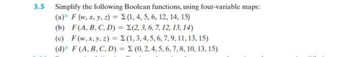 Solved Simplify The Following Boolean Functions Using
