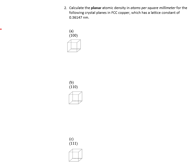 Calculate the planar atomic density in atoms per | Chegg.com