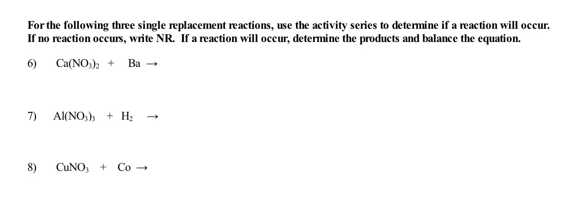 For the following three single replacement reactions, | Chegg.com