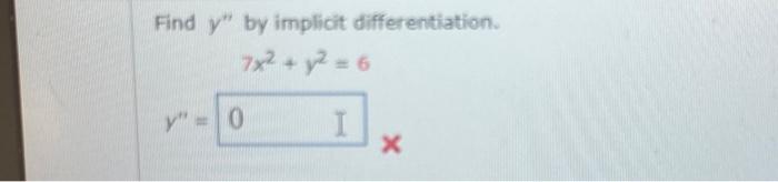 Solved Find y′′ by implicit differentiation. 7x2+y2=6 y′′= | Chegg.com