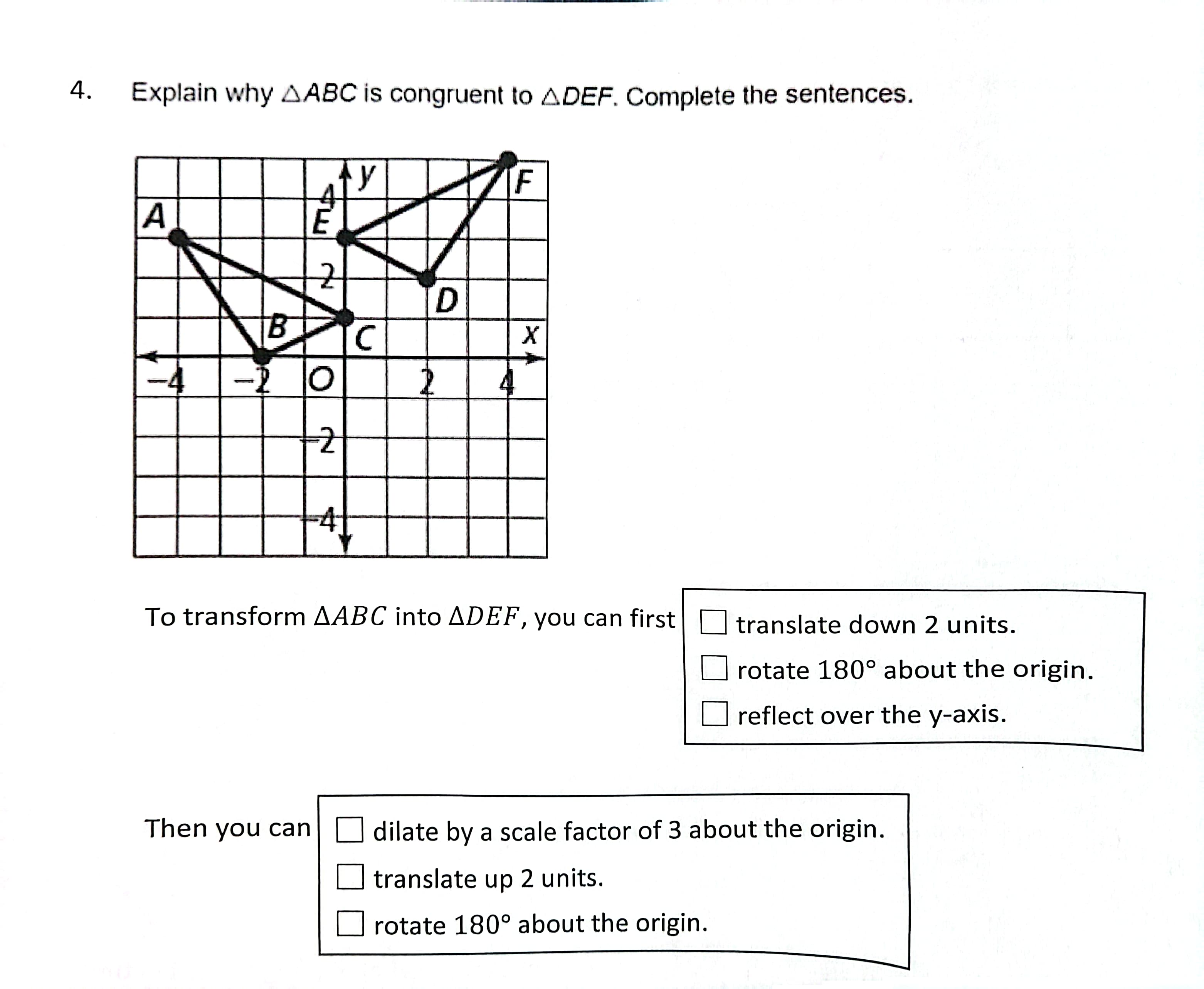 Explain why ????ABC ﻿is congruent to ????DEF. | Chegg.com