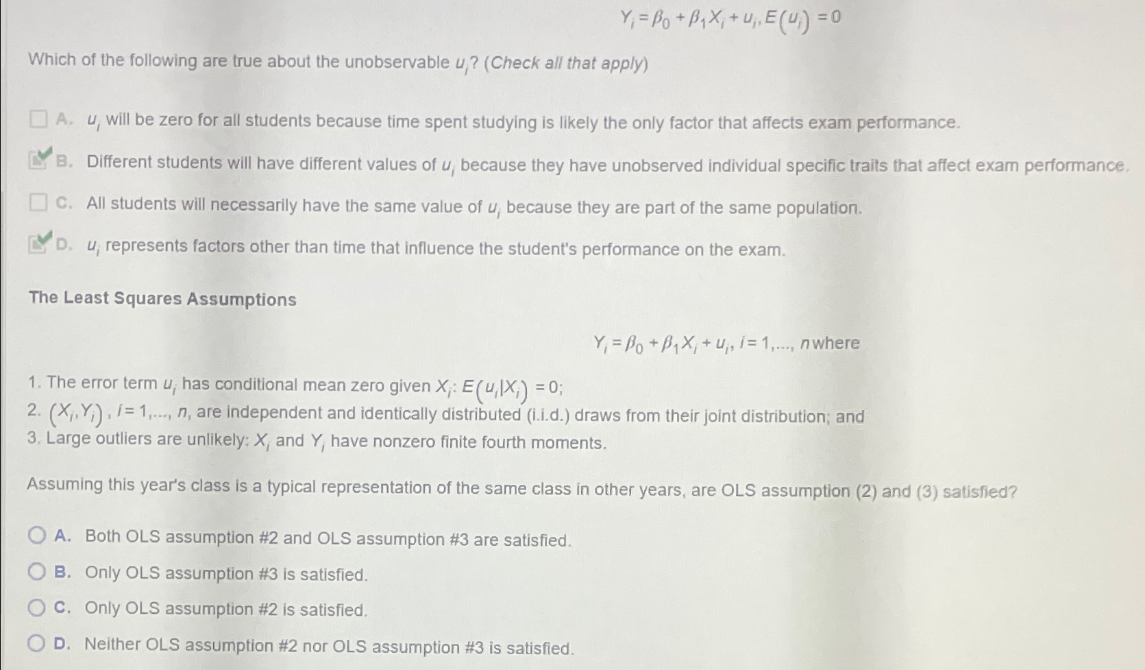 Solved Yi=β0+β1xi+ui,E(ui)=0Which of the following are true | Chegg.com
