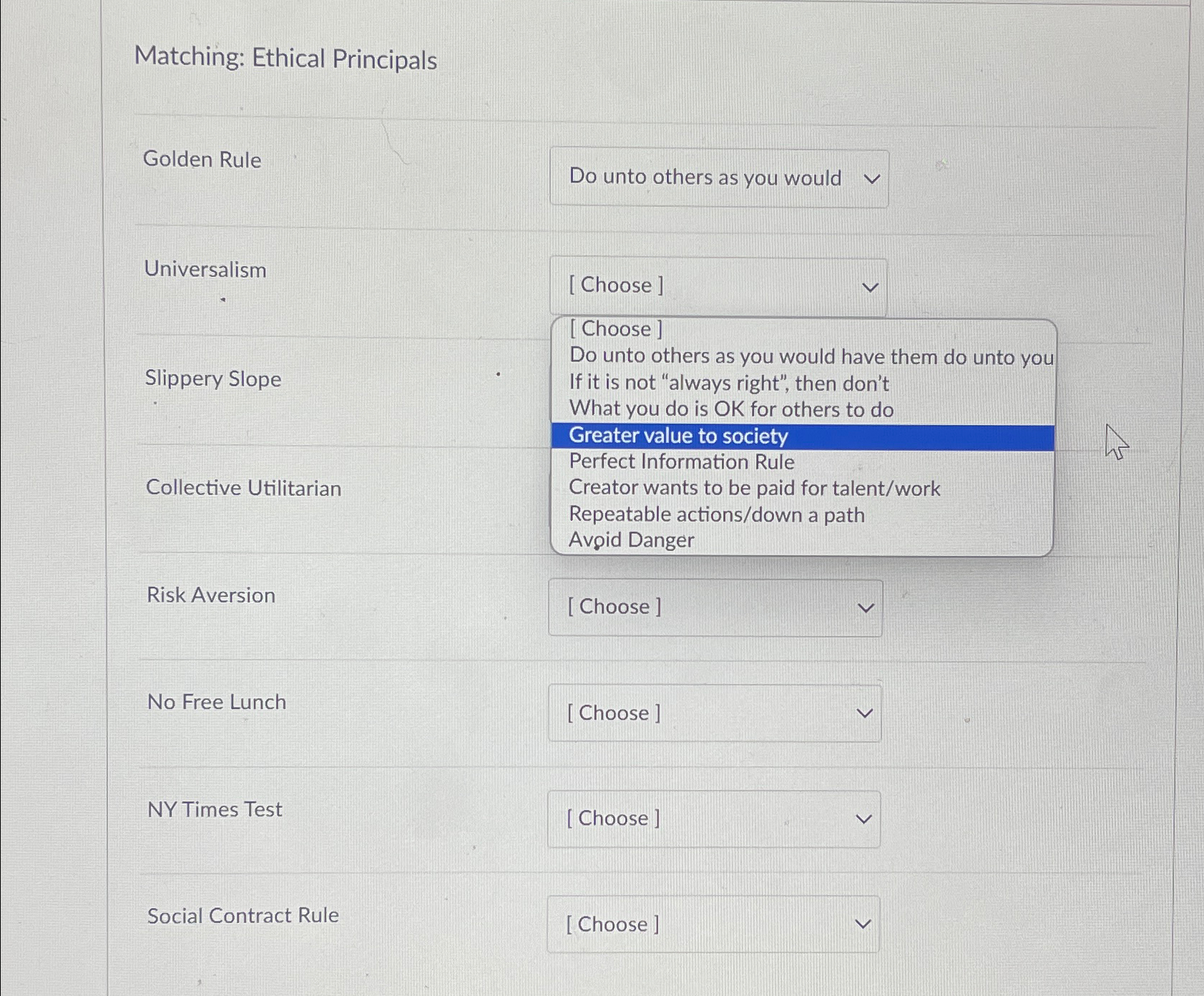 Solved Matching: Ethical PrincipalsGolden | Chegg.com