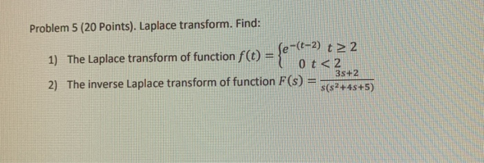 Solved Problem 5 (20 Points). Laplace transform. Find: | Chegg.com