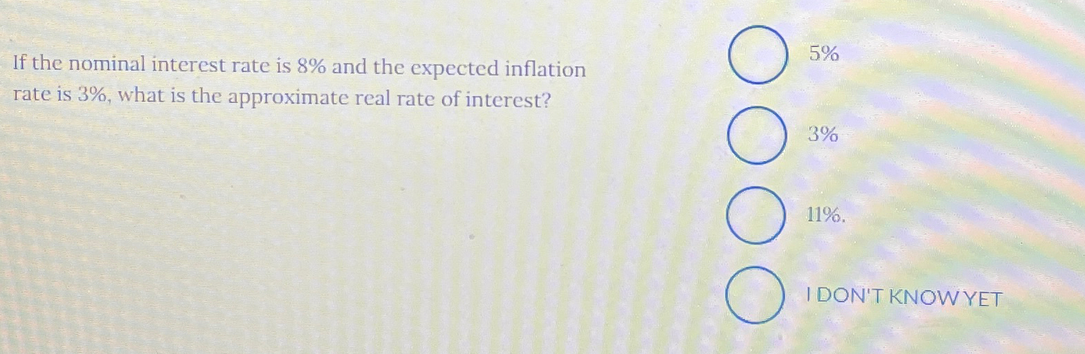 Solved If the nominal interest rate is 8% ﻿and the expected | Chegg.com