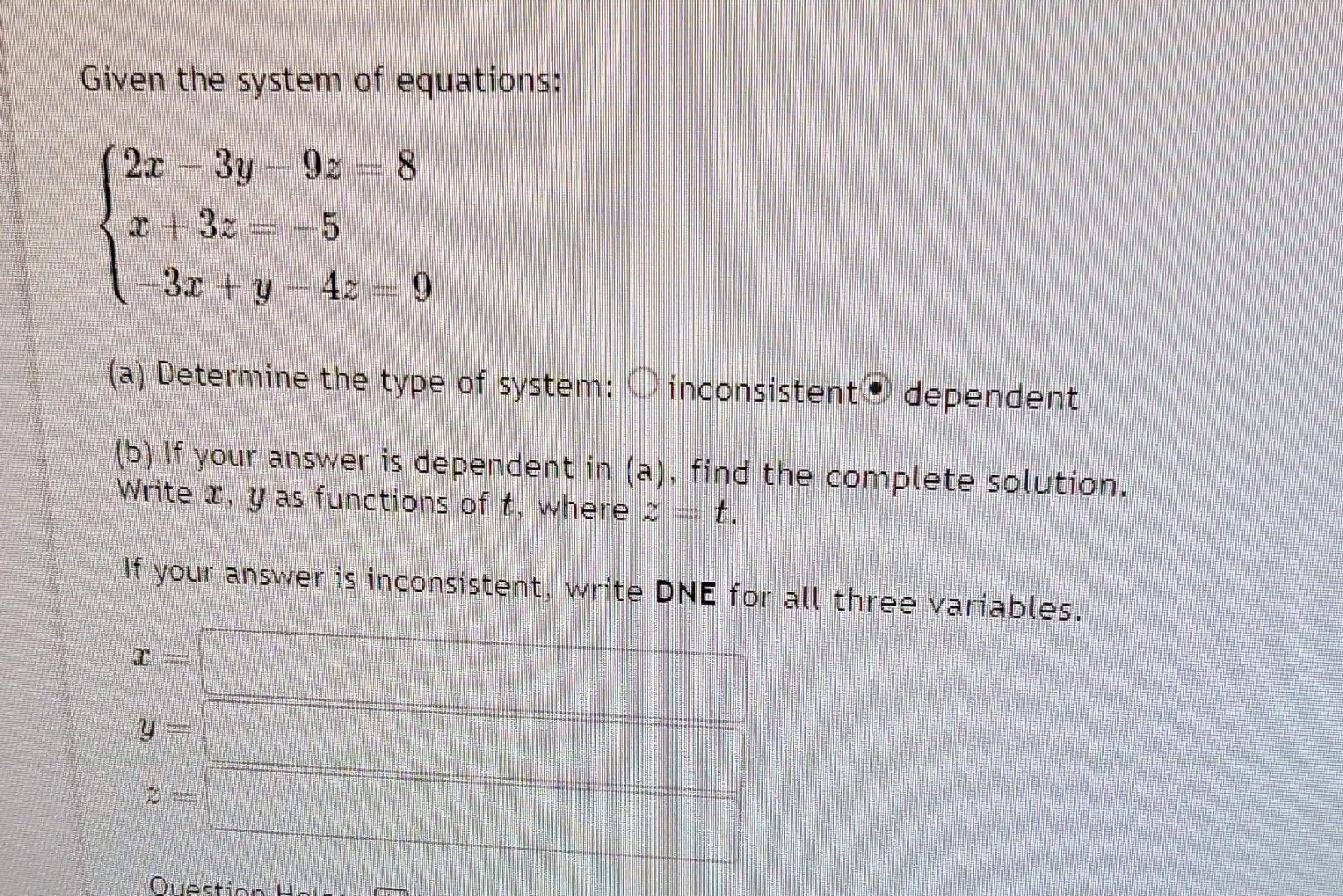Solved Given the system of equations: | Chegg.com