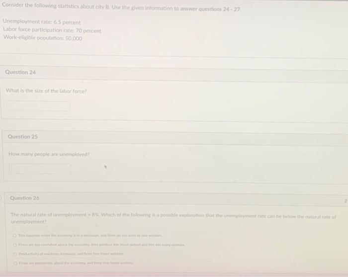 Solved Consider the following statisties about city B. Uge | Chegg.com