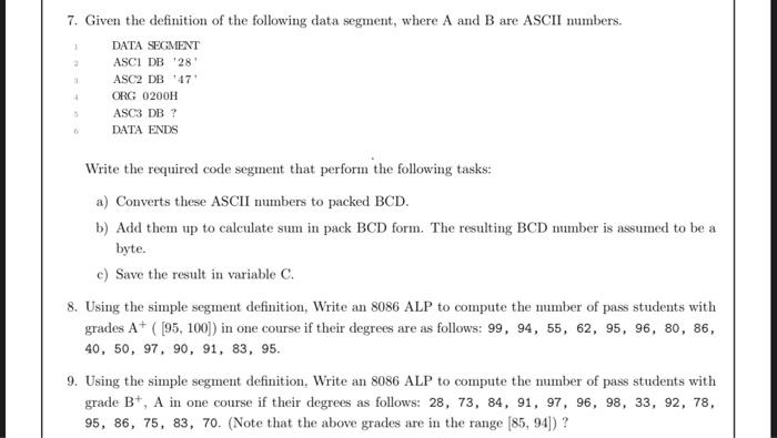 Solved 7. Given the definition of the following data | Chegg.com