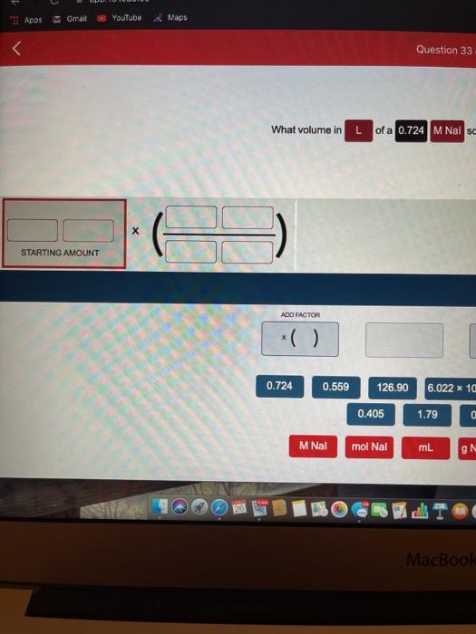 Solved What volume in L of a 0.724 M Nal solution contains | Chegg.com
