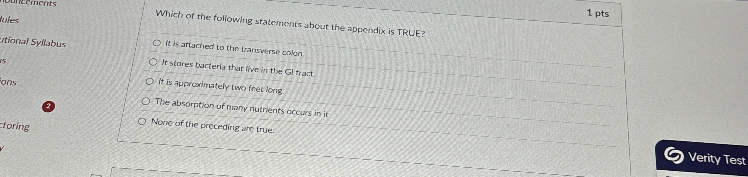 Solved Which of the following statements about the appendix | Chegg.com
