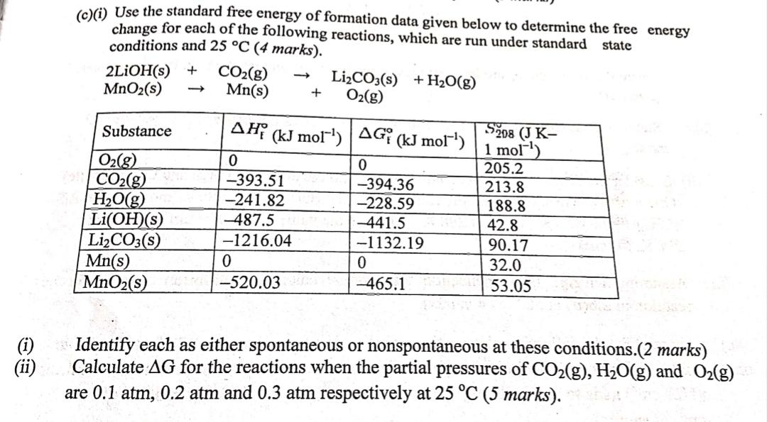 Solved (c)(i) ﻿Use the standard free energy of formation | Chegg.com