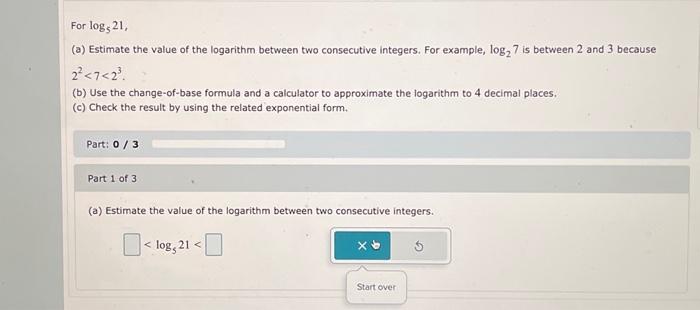 Solved (a) Estimate the value of the logarithm between two | Chegg.com