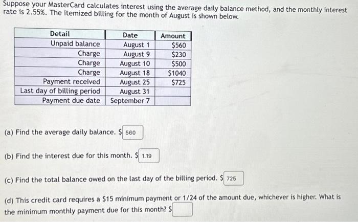 Solved Suppose your MasterCard calculates interest using the | Chegg.com