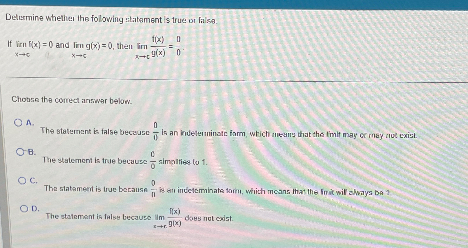 Solved Determine whether the following statement is true or | Chegg.com