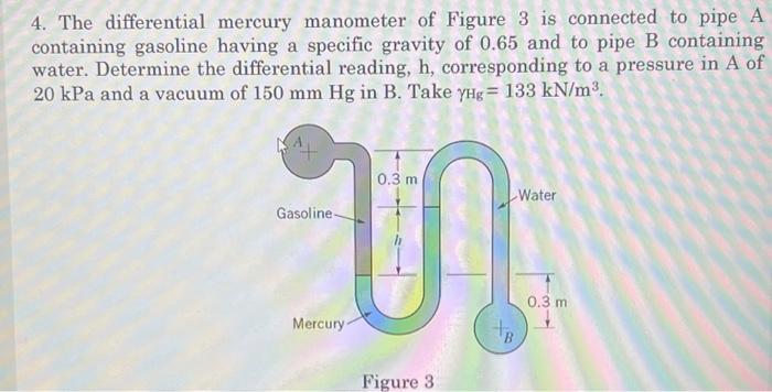 4. The differential mercury manometer of Figure 3 is | Chegg.com