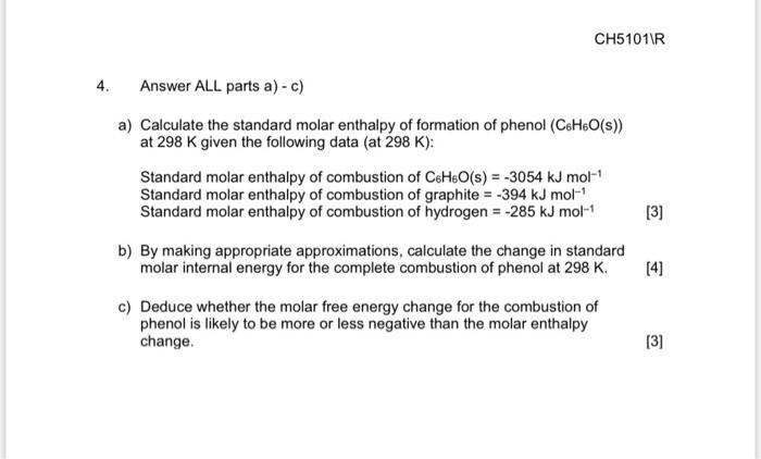 Solved CH5101\R 4. Answer ALL parts a)-c) a) Calculate the | Chegg.com