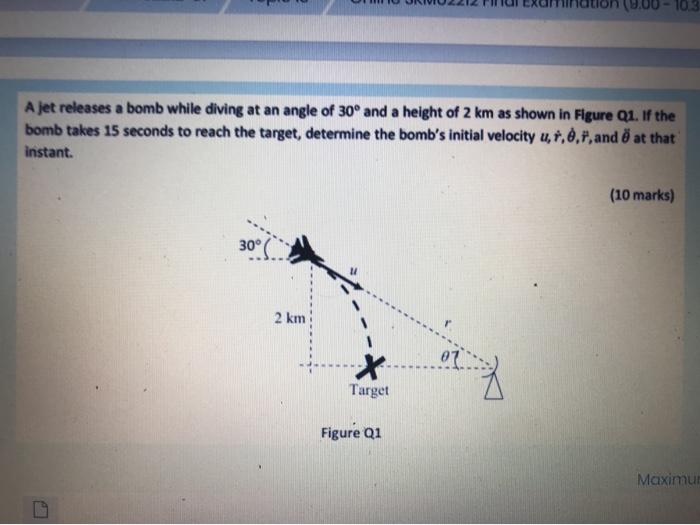 Solved 10.3 A jet releases a bomb while diving at an angle | Chegg.com