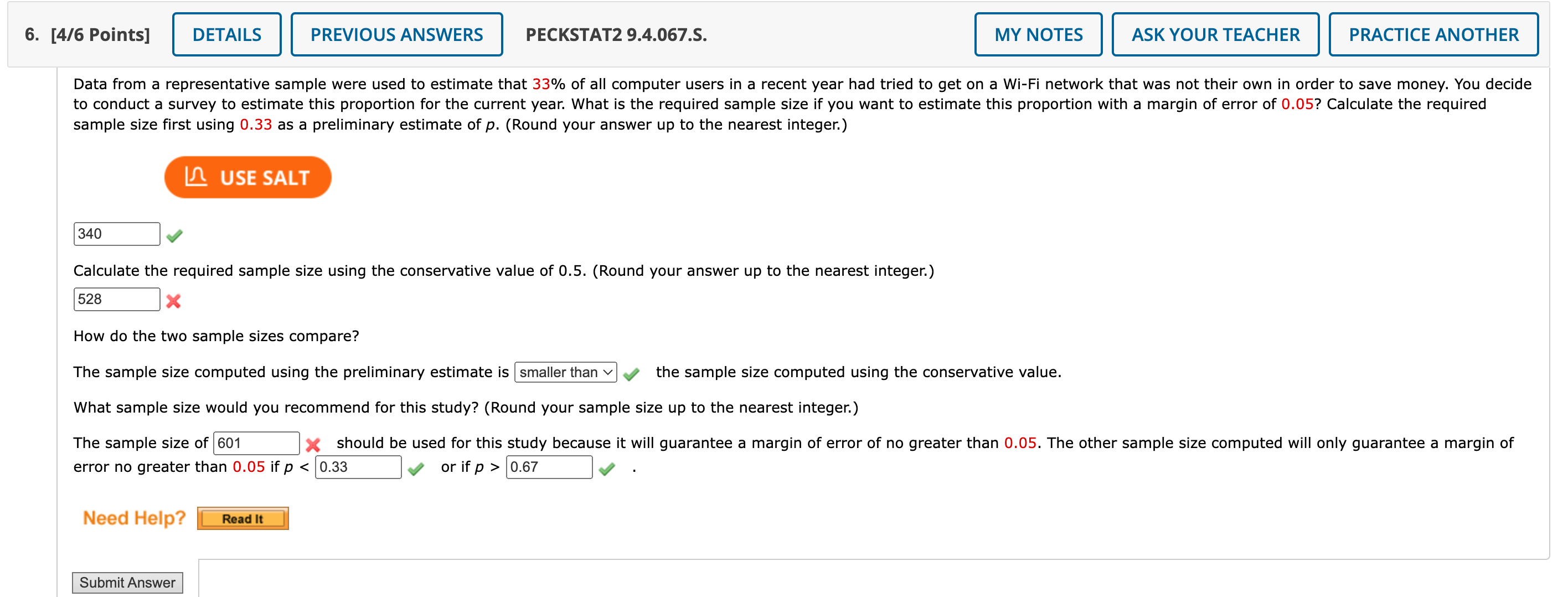 Solved sample size first using 0.33 ﻿as a preliminary | Chegg.com