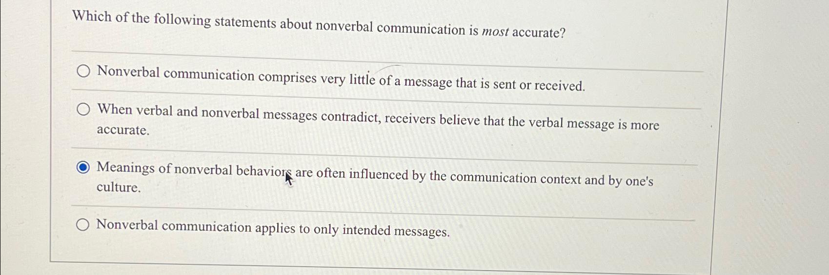 Solved Which of the following statements about nonverbal | Chegg.com
