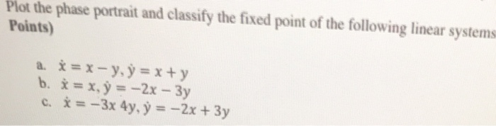 Solved Plot the phase portrait and classify the fixed point | Chegg.com