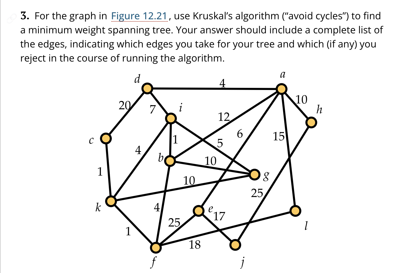 Solved For the graph in Figure 12.21, ﻿use Kruskal's | Chegg.com