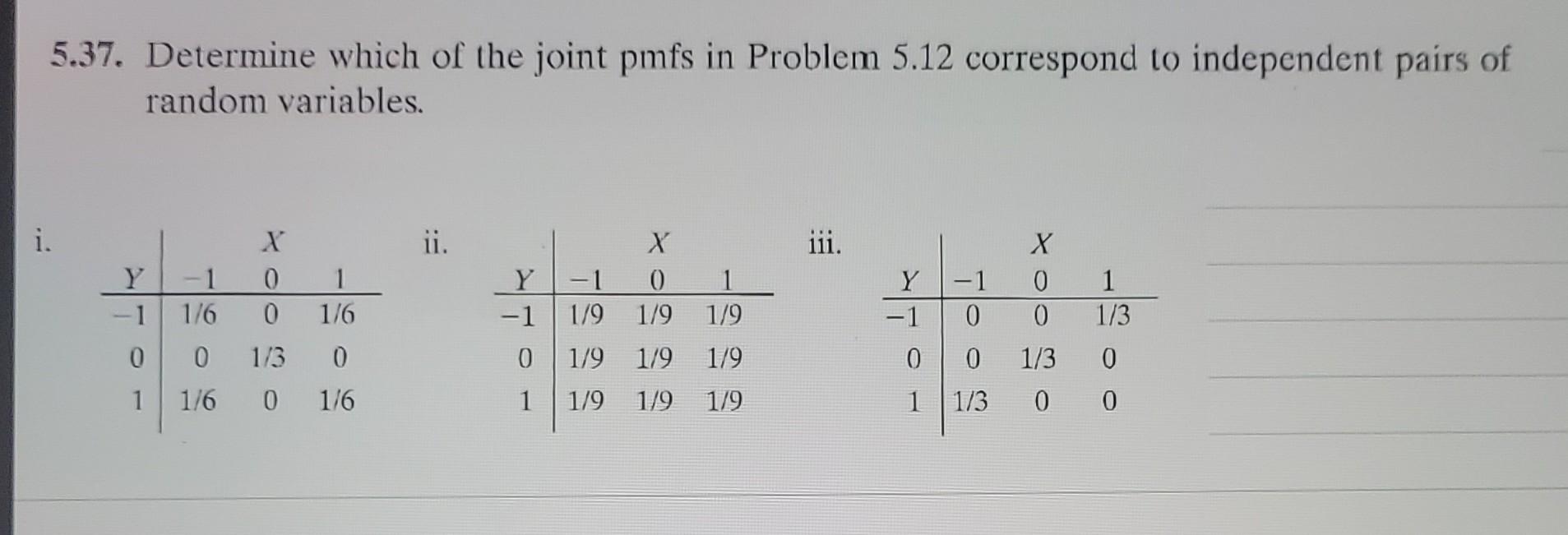 Solved 5.37. Determine which of the joint pmfs in Problem | Chegg.com