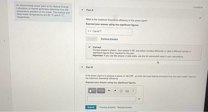 Solved Constants An experimental power plant at the Natural | Chegg.com