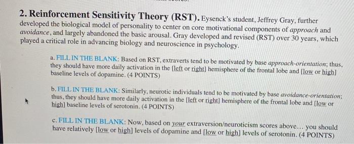 Solved 2. Reinforcement Sensitivity Theory (RST). Eysenck's | Chegg.com