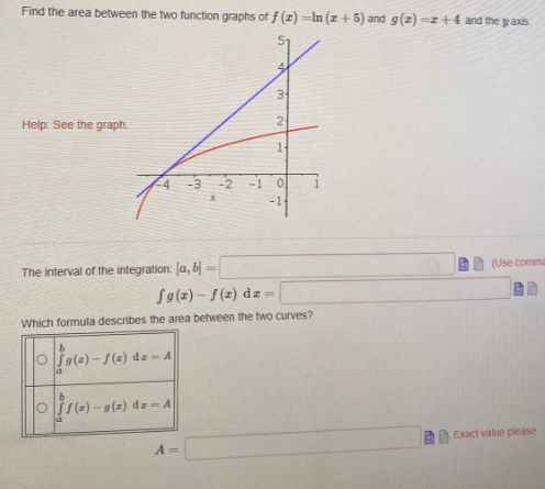 Solved Find the area between the two function graphs | Chegg.com