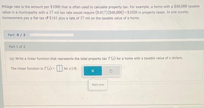 Solved Millage rate is the amount per $1000 that is often | Chegg.com