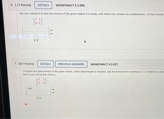 Solved Use row reduction to find the inverse of the given | Chegg.com