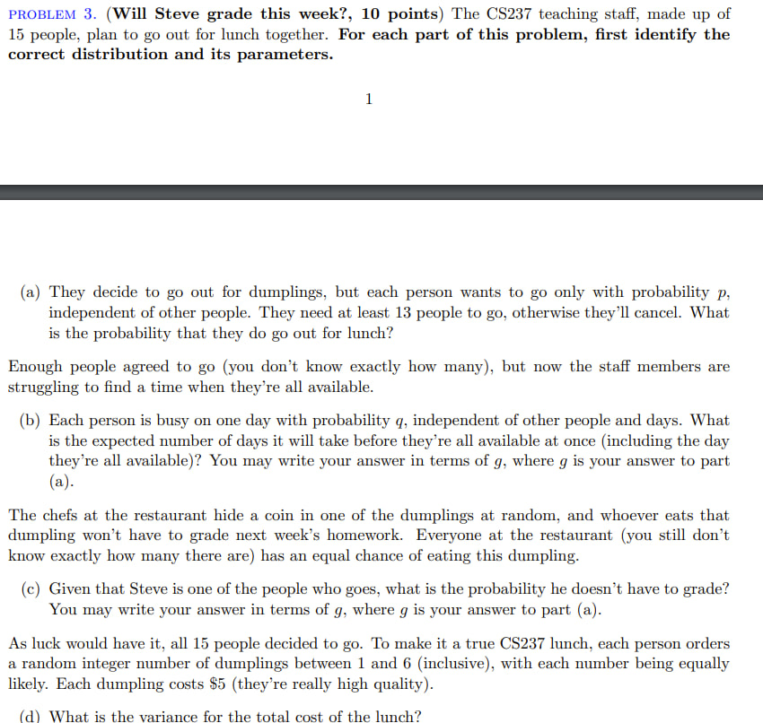 Solved PRoblem 3. (Will Steve grade this week?, 10 ﻿points) | Chegg.com