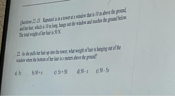 Solved Questions 22.23. Rapunzel is in a tower at a window | Chegg.com