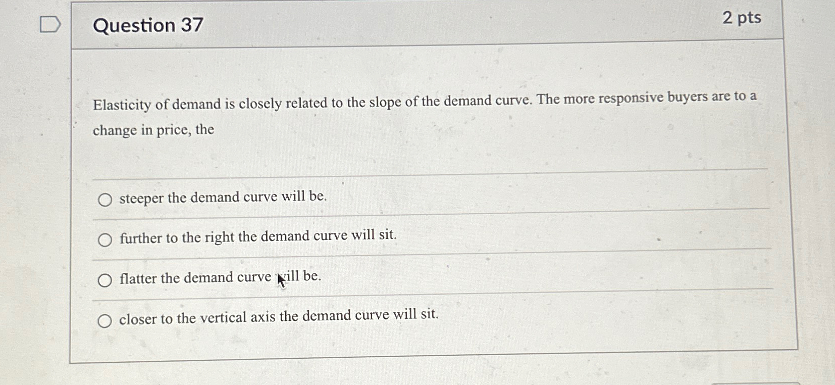 Solved Question 372 ﻿ptsElasticity of demand is closely | Chegg.com