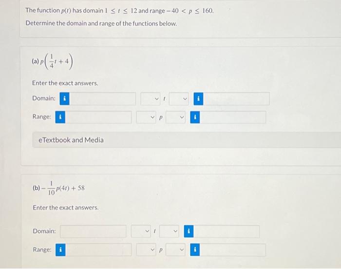 Solved The function p(t) has domain 1 ≤ t ≤ 12 and range -40 | Chegg.com