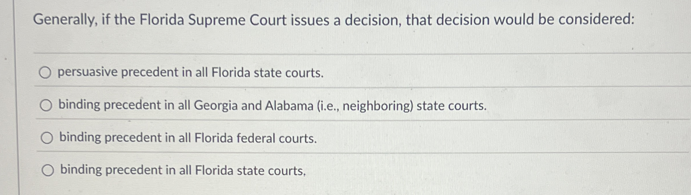 Solved Generally, if the Florida Supreme Court issues a | Chegg.com